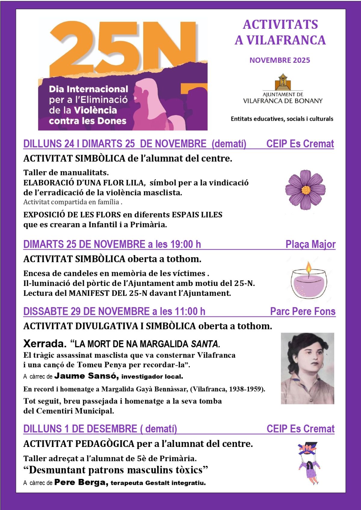 Programa d'activitats del 25N. Dia Internacional per l'eliminació de la violència cap a les ...